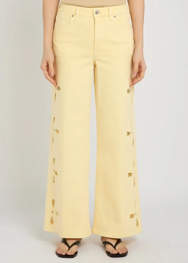 Good American Embroidered Wide-leg Denim Jeans