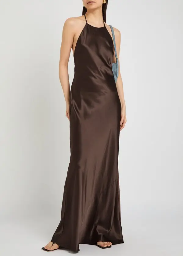 REFORMATION Halterneck Silk Maxi Dress
