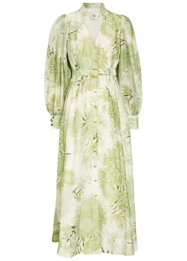 Aje Reflector Floral-print Woven Shirt Dress - Green