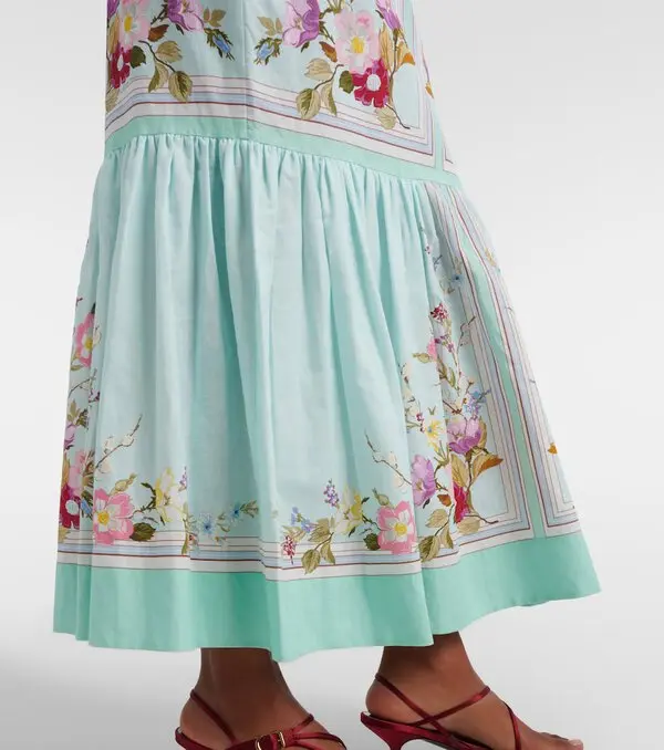 SELF-PORTRAIT Belted Floral Linen And Cotton Maxi Dress