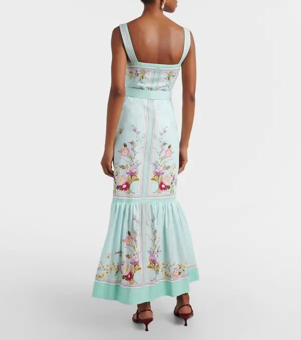 SELF-PORTRAIT Belted Floral Linen And Cotton Maxi Dress
