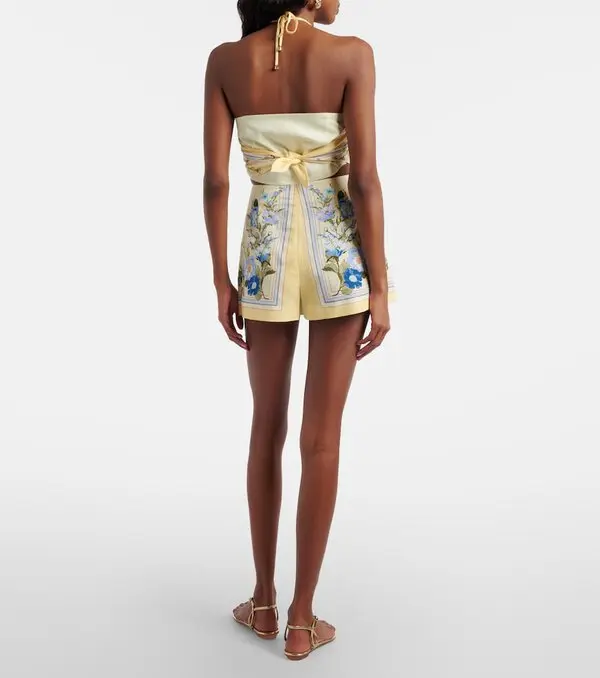 SELF-PORTRAIT Floral Linen And Cotton Shorts