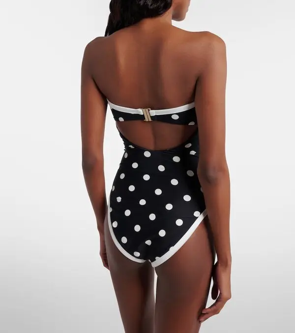 SELF-PORTRAIT Polka Dot Strapless Swimsuit - Black