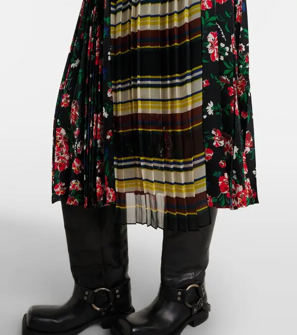 Sacai Printed Pleated Midi Skirt