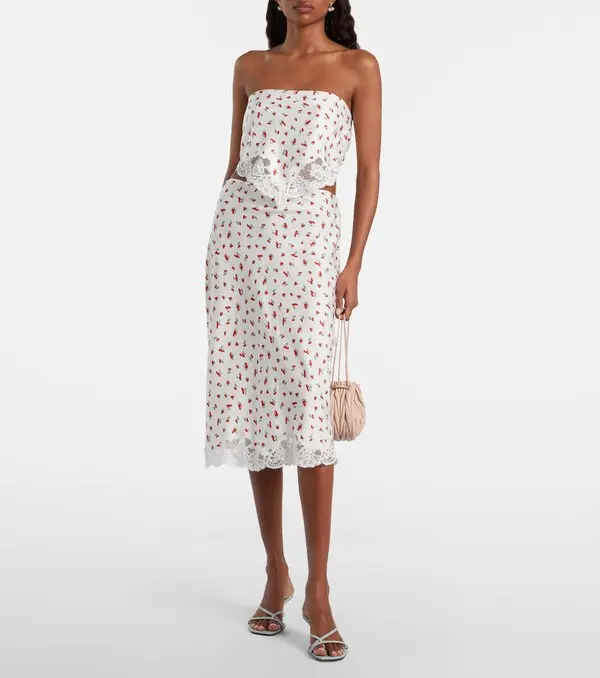 Posse Fae Lace-trimmed Printed Midi Skirt