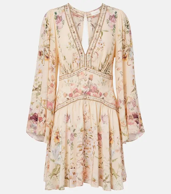 Camilla Embellished Floral Silk Mini Dress - Multicoloured
