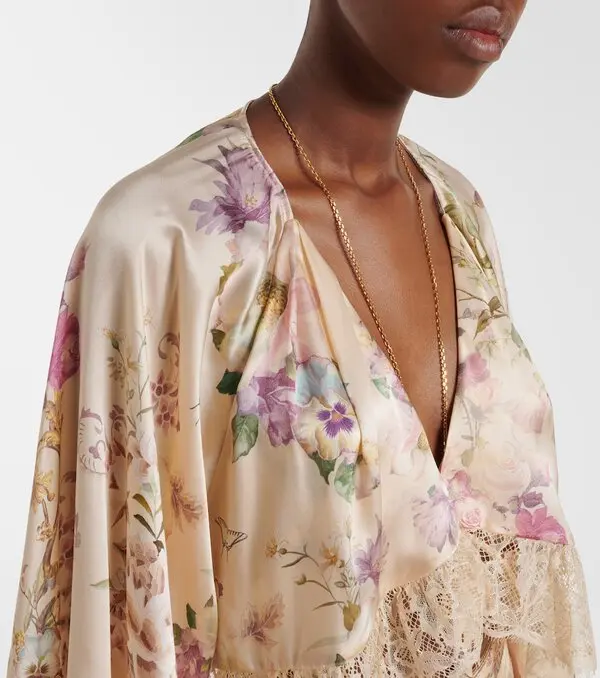 Camilla Lace-trimmed Floral Silk Crop Top