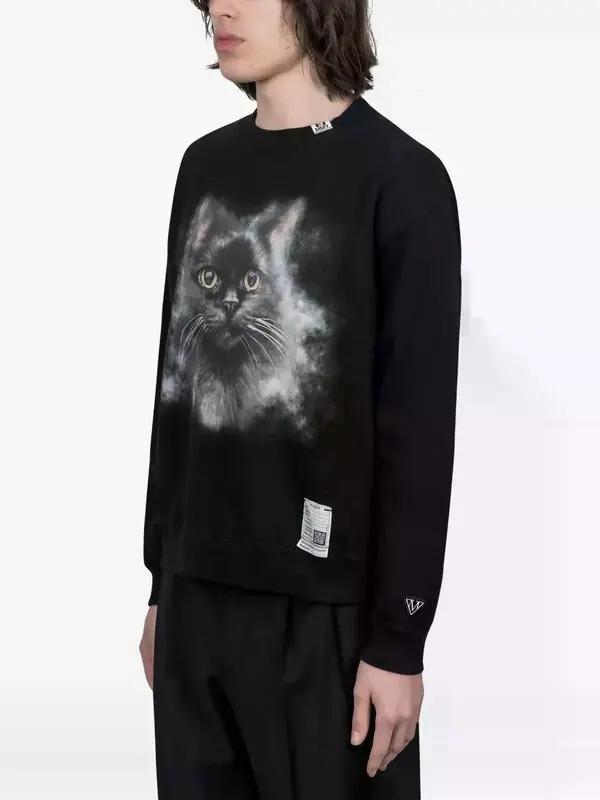 Mihara Yasuhiro Cat Graphic Crew Neck Sweatshirt - Black