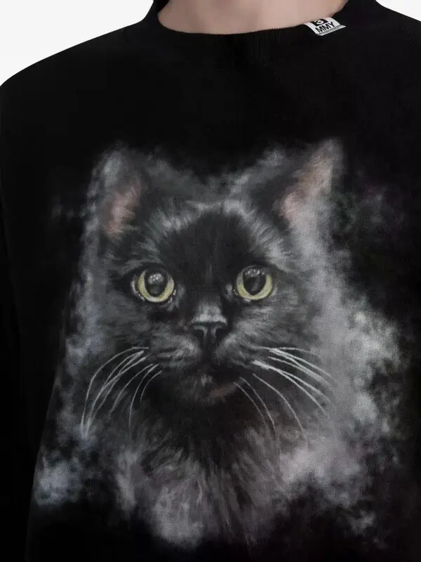 Mihara Yasuhiro Cat Graphic Crew Neck Sweatshirt - Black