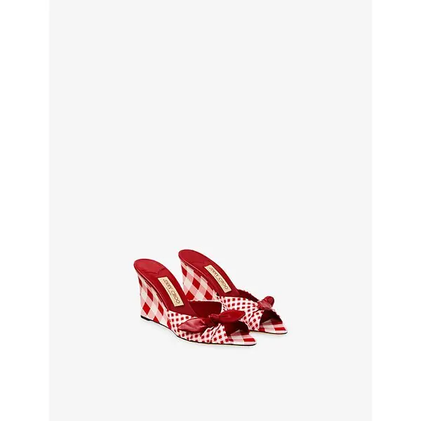 JIMMY CHOO Livi 85 Wedge Gingham Woven Heels