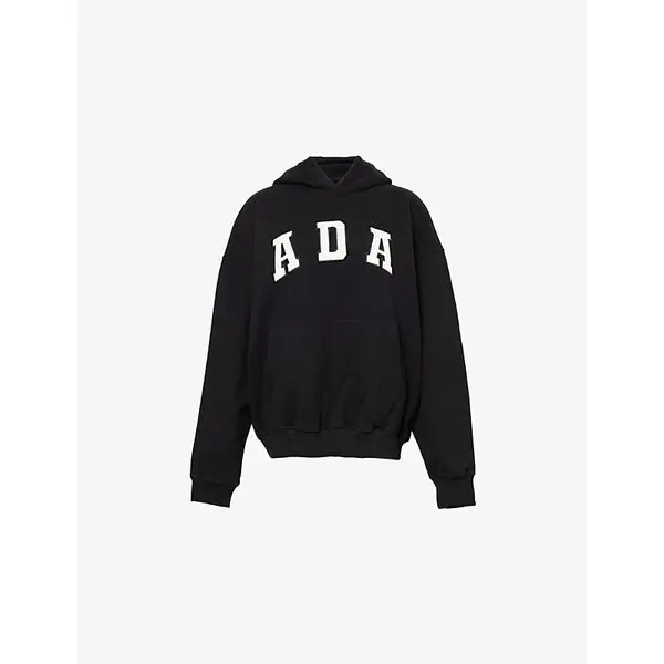 ADANOLA Oversized Fit Logo Embroidered Cotton Hoodie