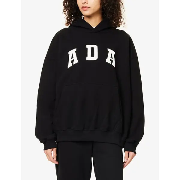 ADANOLA Oversized Fit Logo Embroidered Cotton Hoodie