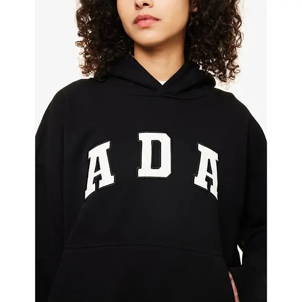 ADANOLA Oversized Fit Logo Embroidered Cotton Hoodie
