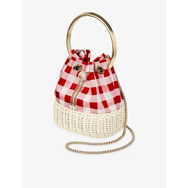 JIMMY CHOO Bon Bon Gingham Cotton Top-handle Bag