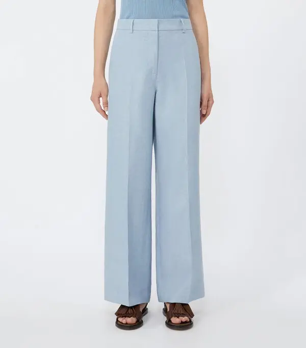 Max Mara Linen Wide-leg Pleated Trousers - Blue