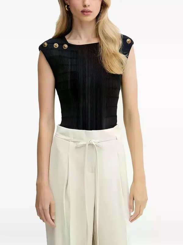 Guess Sleeveless Button-embellished Ribbed Top - Blue