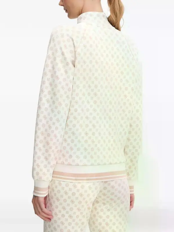 Guess Monogram-print Zip-up Top - Neutrals