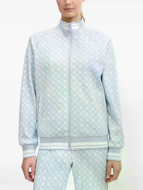 Guess Zip-up Sweatshirt With All-over Logo Print - Blue