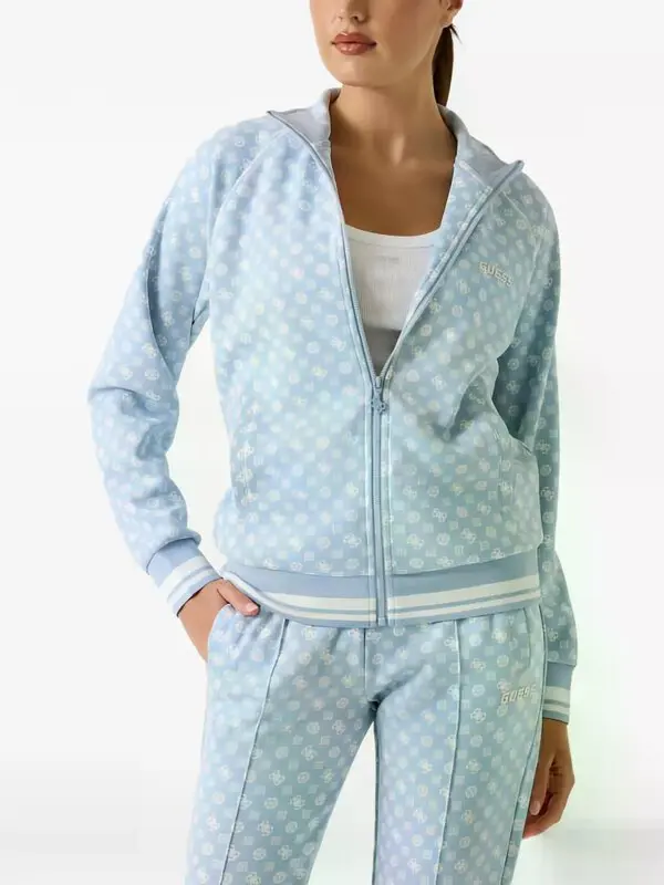 Guess Zip-up Sweatshirt With All-over Logo Print - Blue