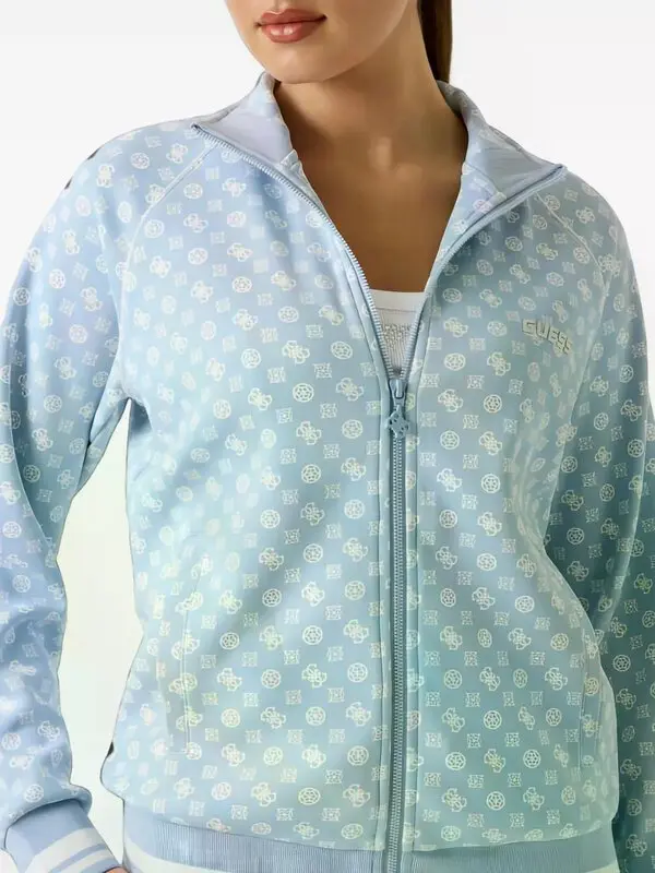 Guess Zip-up Sweatshirt With All-over Logo Print - Blue