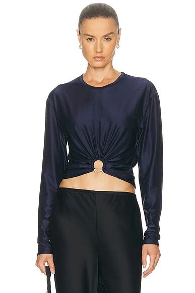 Rabanne Draped Long Sleeve Top With Ring Embellishment