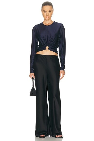 Rabanne Draped Long Sleeve Top With Ring Embellishment