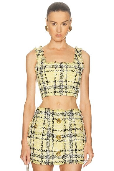Balmain Glitter Tweed Tartan Cropped Top - Multicolore