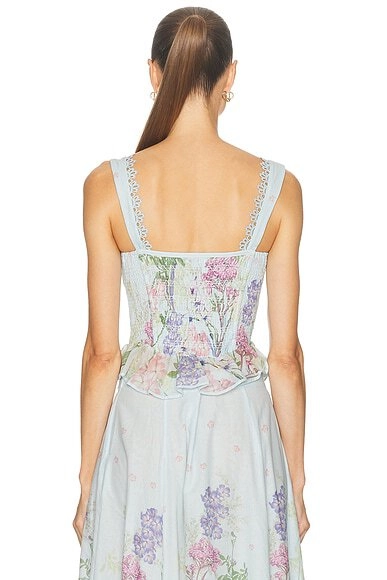 Charo Ruiz Ibiza Floret Top Floral Print Corset Blouse - Blue Botanic