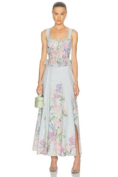 Charo Ruiz Ibiza Floret Top Floral Print Corset Blouse - Blue Botanic