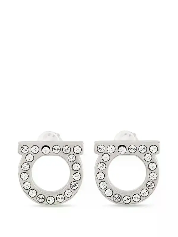FERRAGAMO Gancini Crystal-embellished Stud Earrings - Silver