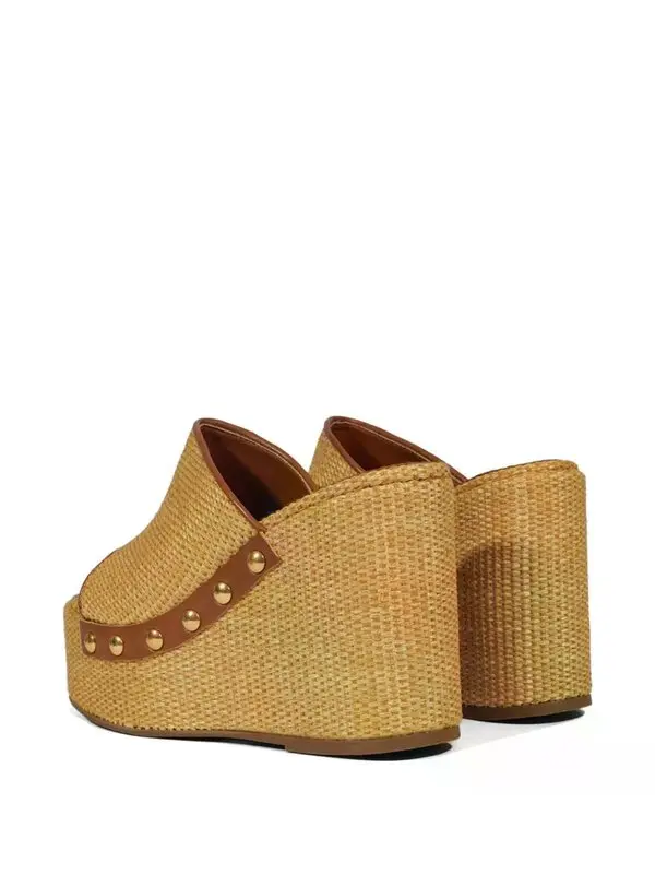 Schutz Woven Raffia Wedge Sandals With Stud Detailing