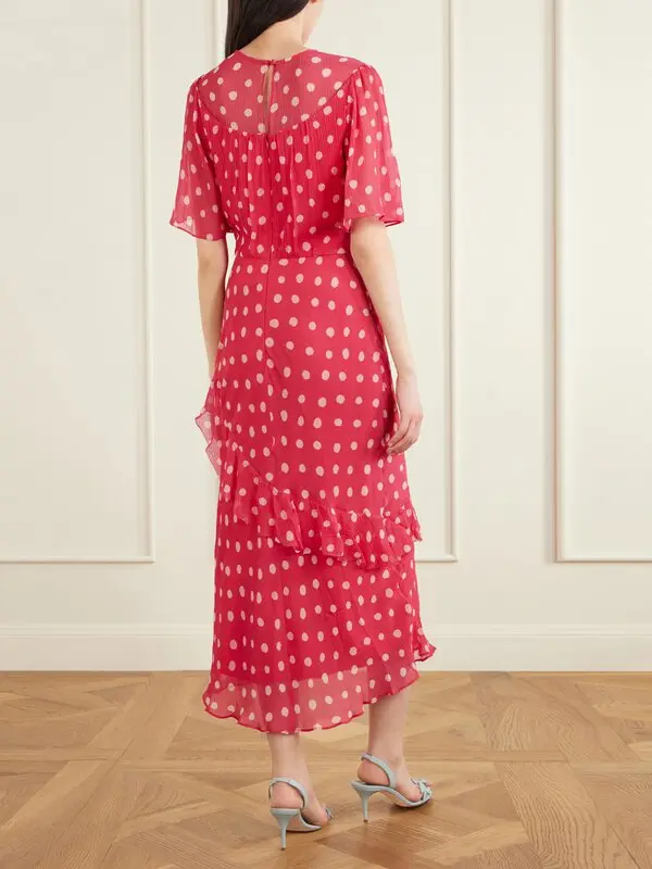 Saloni Vida E Ruffled Polka-dot Silk-blend Crepon Midi Dress