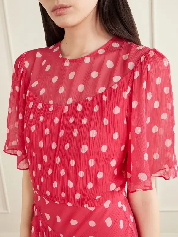 Saloni Vida E Ruffled Polka-dot Silk-blend Crepon Midi Dress