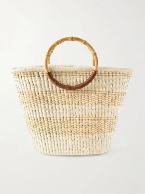 SENSI STUDIO Woven Tote With Bamboo Hoop Handle