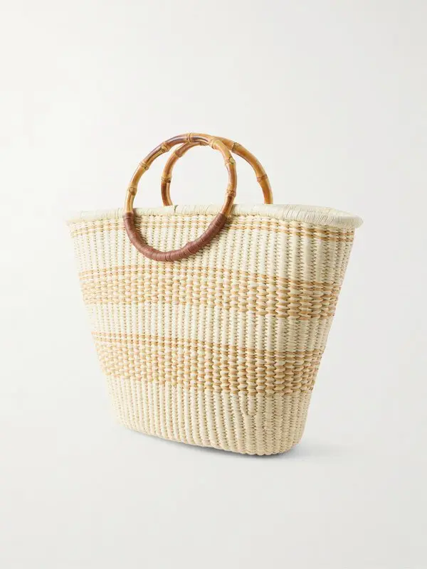 SENSI STUDIO Woven Tote With Bamboo Hoop Handle