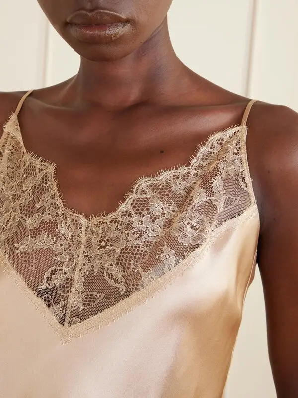 Carine Gilson Lace-trimmed Silk-satin Camisole - Brown