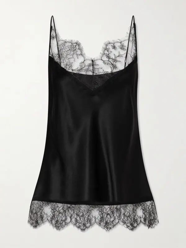 Carine Gilson Lace-trimmed Silk-satin Camisole - Black