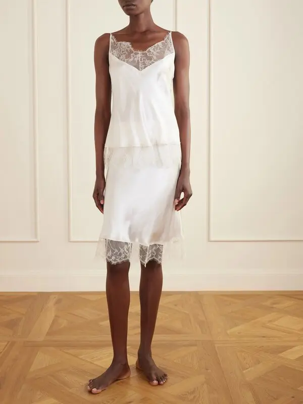 Carine Gilson Lace-trimmed Silk-satin Camisole - Neutrals