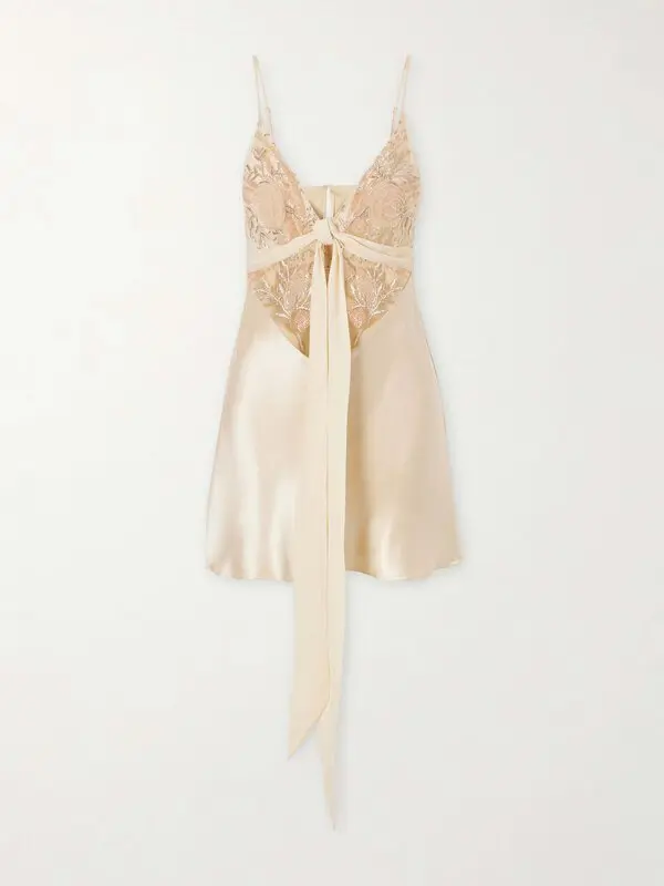 WIEDERHOEFT Blumen Embroidered Silk Mini Dress - Neutrals