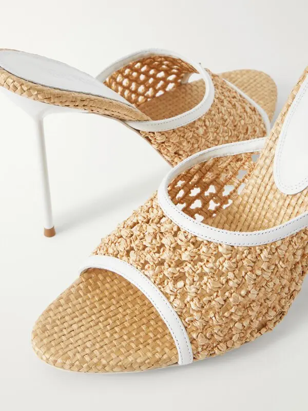 Paris Texas Lidia 105 Leather-trimmed Straw Mules
