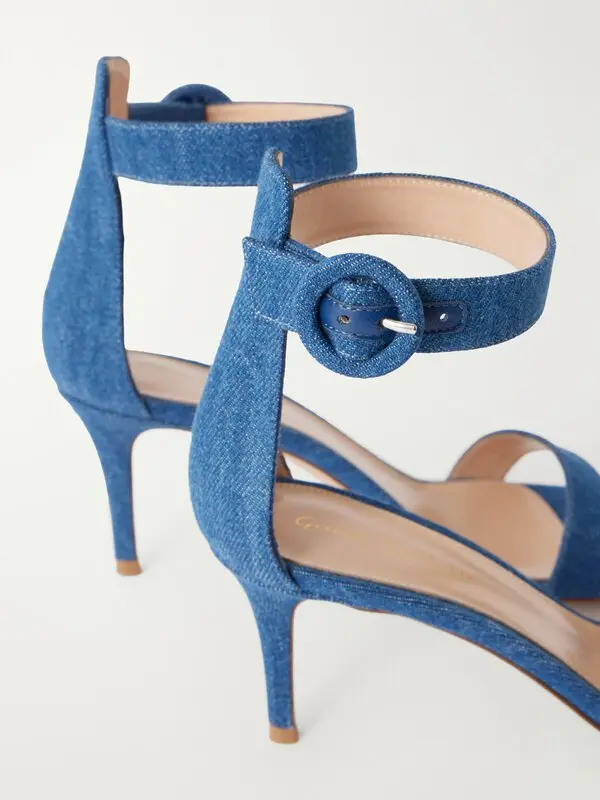 GIANVITO ROSSI Portofino 70 Buckled Denim Sandals