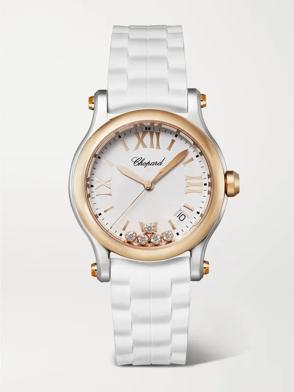 Chopard Happy Sport 18-karat Rose Gold, Stainless Steel And Diamond Watch - Gray
