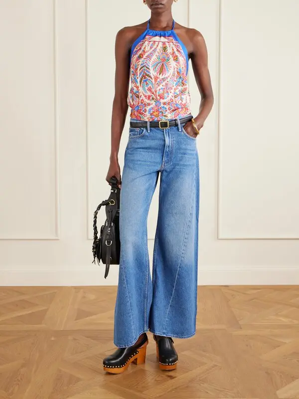 Etro Cropped Printed Silk-satin Halterneck Top