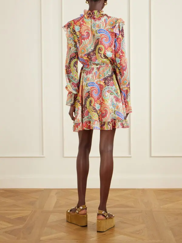 Etro Ruffled Paisley-print Chiffon Mini Dress - Multi