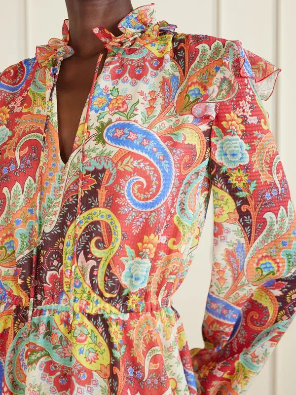 Etro Ruffled Paisley-print Chiffon Mini Dress - Multi