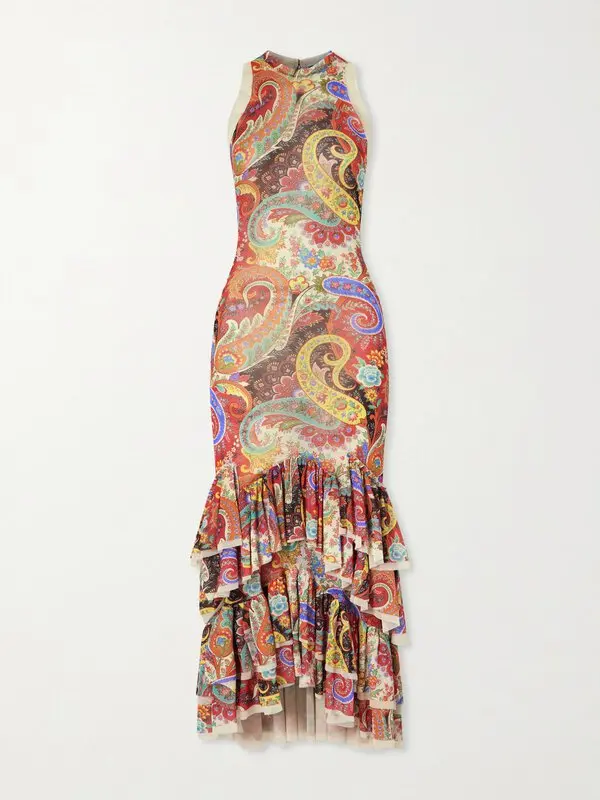Etro Ruffled Paisley-print Chiffon Midi Dress