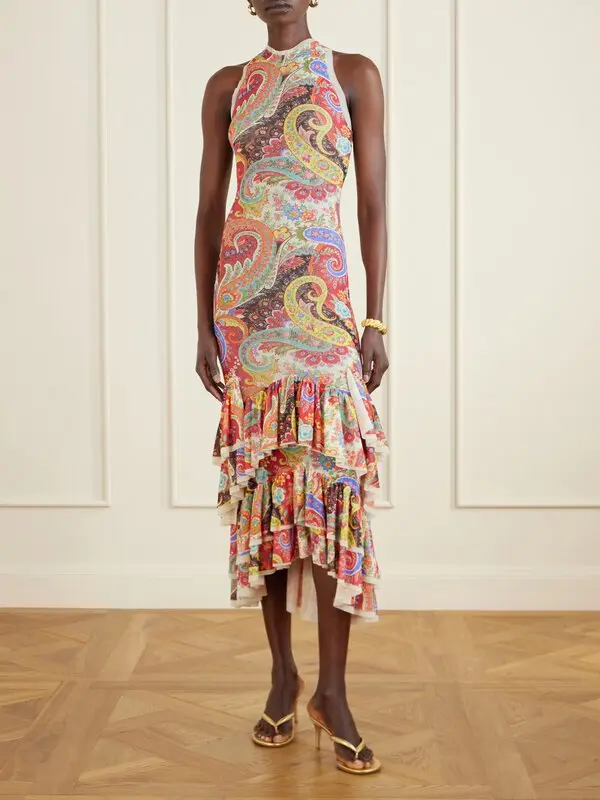 Etro Ruffled Paisley-print Chiffon Midi Dress