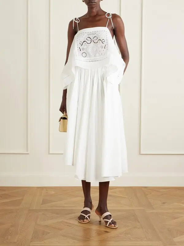 SELF-PORTRAIT Embroidered Ramie Tie-strap Top