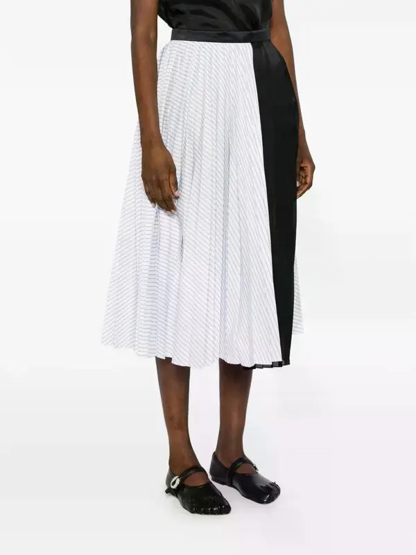 Sacai Striped Pleated Midi Skirt