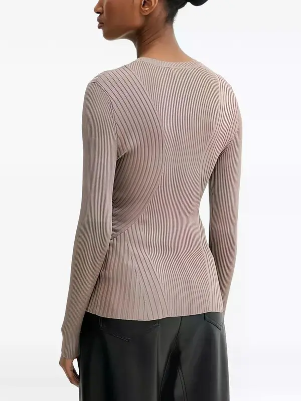Guess Ribbed Long-sleeve Knit Top With Logo Appliqu